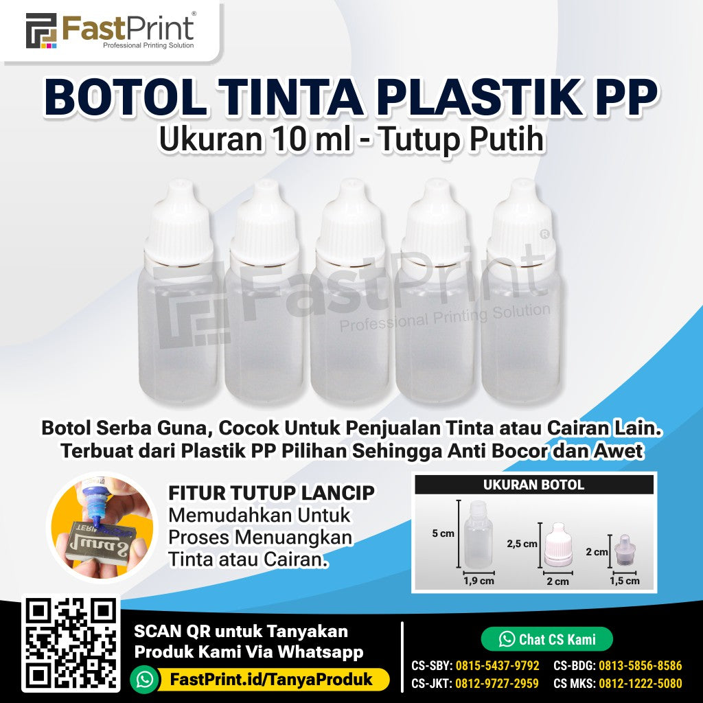 Botol Tinta Plastik PP Tutup Putih – Fast Print Indonesia