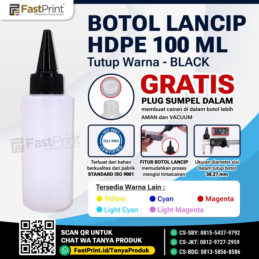 Botol Lancip HDPE Tutup Warna – Fast Print Indonesia