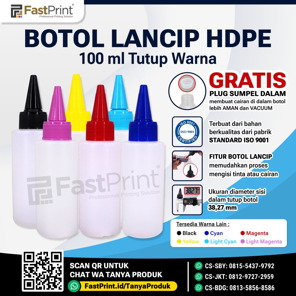 Botol Lancip HDPE Tutup Warna – Fast Print Indonesia