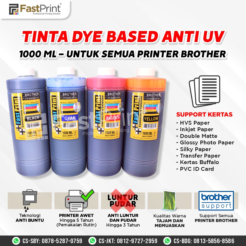 Fast Print Tinta Printer Brother Dye Based Anti UV 1 Set – Fast Print ...