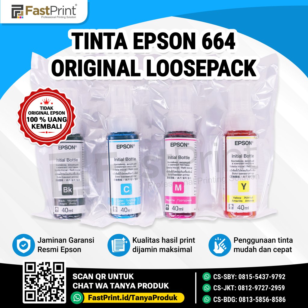Tinta Original Epson 664 L Series L100, L110, L111, L120, L130, L132, – Fast Print Indonesia