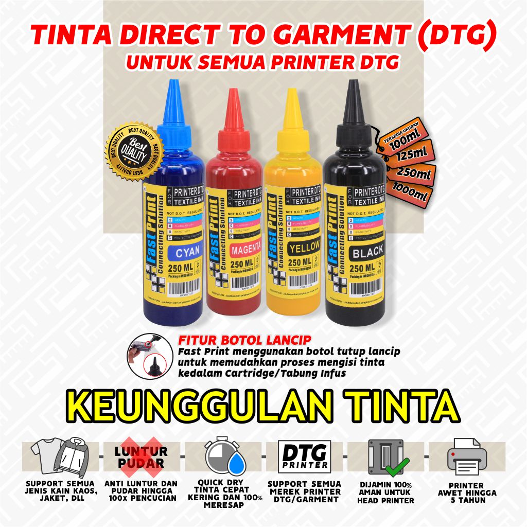 Tinta Textile Printer DTG 250 ML – Fast Print Indonesia