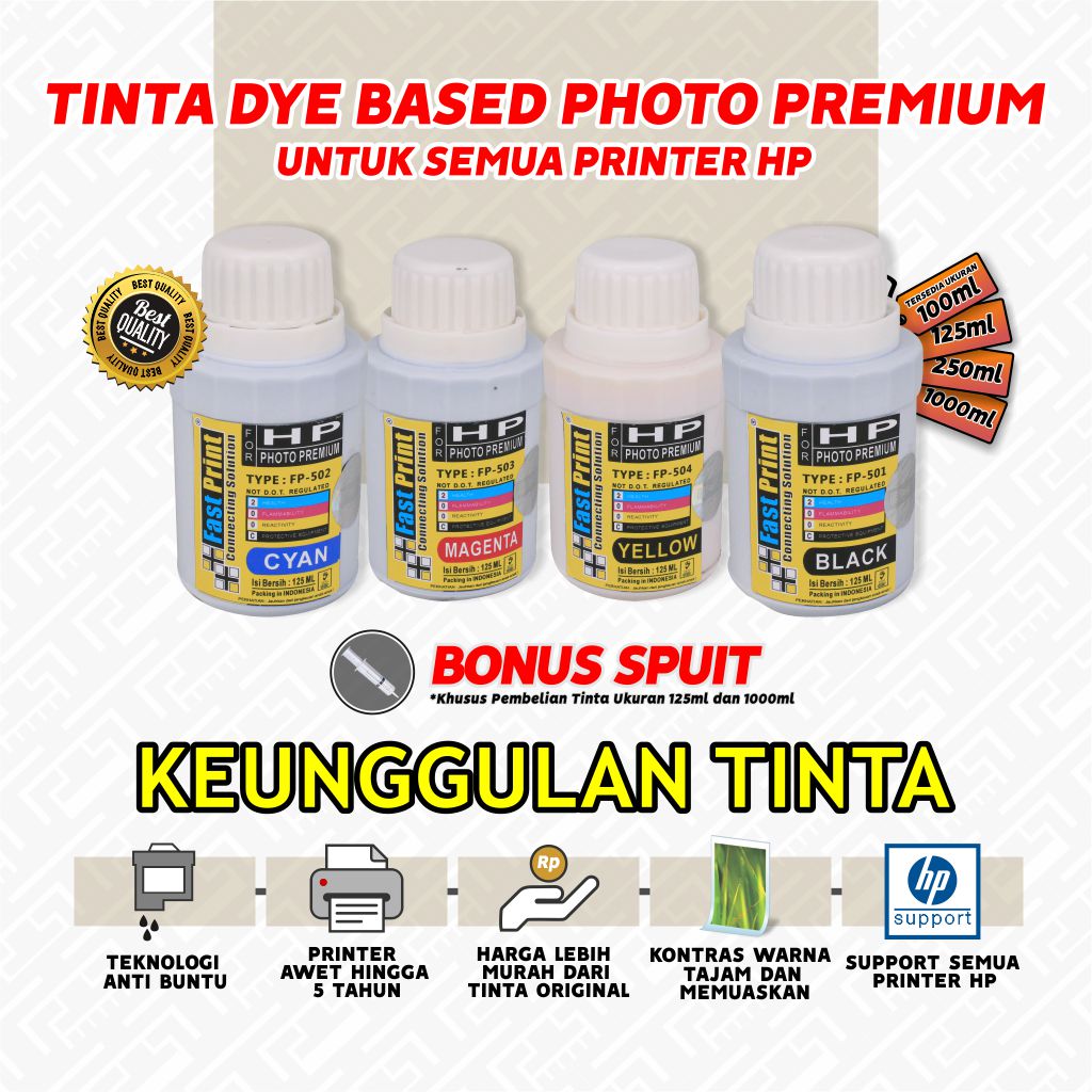 Tinta Dye Based Photo Premium HP 125 ML – Fast Print Indonesia